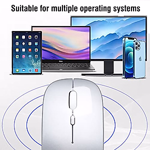 Dolrso Wireless Bluetooth Mouse for iPad/MacBook Pro/Air/Laptop/pc Rechargeable Silent Mouse Portable Slim for Surface Pro/Lenovo/Samsung Tablet (Bright Silver)