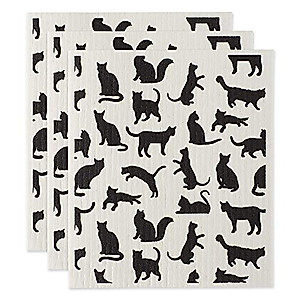 DII Swedish Dishcloths for Kitchen & Cleaning, Reusable, Machine Washable & Dishwasher Safe, Biodegradable, 7.75 x 6.75, Cats, 3 Piece