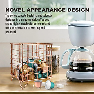 JENNIMER Coffee Pod Basket, K Cup Coffee Pod Holder,Coffee Capsule Cages, Kitchen Counter Storage Baskets (Rose Gold)