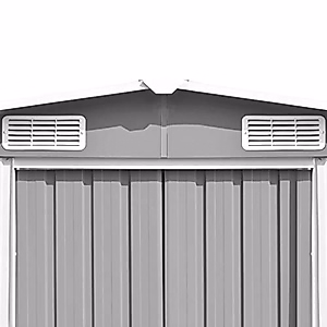 FAMIROSA Garden Storage Shed with Vents Metal Steel Double Sliding Doors Outdoor Wood Storage Shed Patio Lawn Care Equipment Pool Supplies Organizer 101.2"x154.3"x71.3" Metal Gray