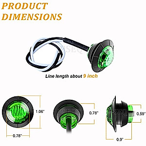 PSEQT 3/4" Round LED Side Marker Clearance Lights Front Rear Top Marker Indicators Tail Light Waterproof for Trailer Truck Car Bus Van Pickup RV Wrangler ATV UTV (20Pcs Green LED Lights)