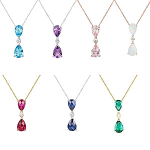 Tirafina Lab-Created White Sapphire and Double Pear-shaped Gemstone Pendant, Birthstone Jewelry, Gemstone, Created Opal