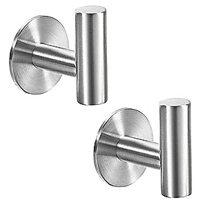 Vuzvuv Adhesive Hooks Brushed Nickel SUS304 Stainless Steel Towel Hooks Heavy Duty Waterproof Wall Hooks Self Adhesive Coat Robe Towel Hooks for Bathrooms Kitchen Hotel Wall Mounted Hooks - 2 Pack