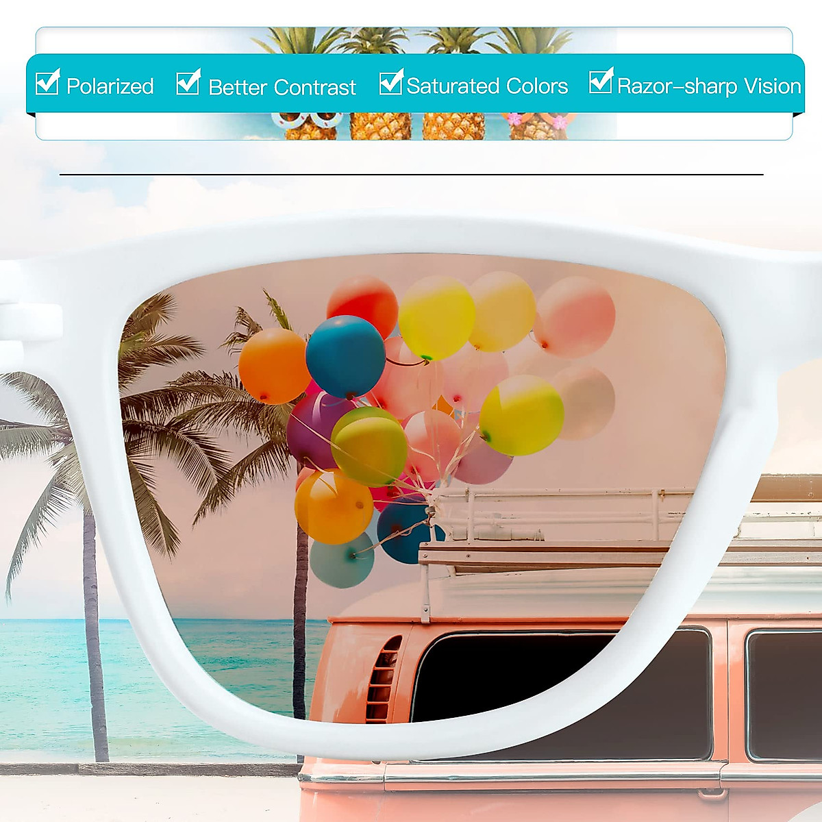 White Frame Blue Lens Sunglasses for Men & Women, Retro Eyewear with Non-slip Flexible Frame, Polarized Lens Trendy Style UV Protection