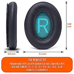 WC Wicked Cushions Premium Replacement Ear Pads for Bose Headphones - Compatible with QC15 / QC25 / QC35 & 35 ii / QC2 / AE2 / AE2i / AE2W / Soundlink - Softer Leather, Luxury Memory Foam | Black