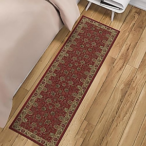 Ottomanson Machine Washable Oriental Design Non-Slip Rubberback 2x5 Traditional Runner Rug for Hallway, Kitchen, Bedroom, Entryway, 20" x 59", Red