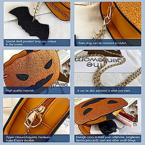 YYSS Halloween Pumpkin Crossbody Bags Women Novelty Devil Shoulder Chain Purse Bat ornament Fashion PU Trick or Treat Shoulder Handbag Creative Cute bag with Drawstring Candy Bag (Gold)