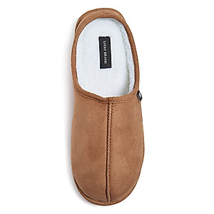Lucky Brand Mens Microsuede Memory Foam Sherpa Clog Slippers, Warm Fuzzy Bedroom Slipper, Comfortable Indoor Outdoor House Shoes, Tan, Large