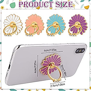 cobee Cell Phone Ring Holders, 4 Pcs Cute Daisy Finger Kickstands Metal Round 180°/360° Rotation Hand Grip with Knob Loop Phone Ring Grips Compatible with Most Smartphones, Tablets