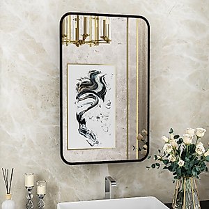ACEMIRO 16x24 Inch Medicine Cabinet for Bathroom with Vanity Mirror Black Metal Framed Recessed Wall Mounted Bathroom Medicine Cabinet with Mirror