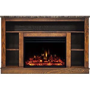 Cambridge Seville 47'' Freestanding Electric Fireplace with Log Insert, Remote, Multi-Color Flame, Walnut Mantel, For Rooms up to 210 Sq.Ft., Adjustable Heat Settings, Timer