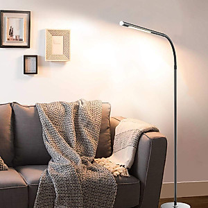 JOLY JOY LED Modern Floor Lamps, Flexible Gooseneck Standing Reading Light W/Stable Base, 4 Color & 5 Brightness Dimmer, Touch & Remote Control, for Living Room, Chair, Couch, Office Task (Black)