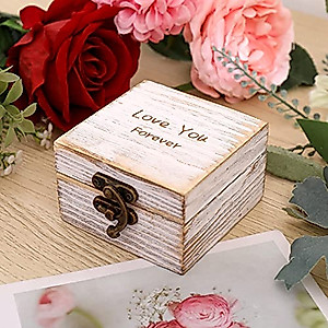 LONGNENG Wooden Ring Box for Wedding Rings and Couple Jewelry,Ring Bearer Box for Display or Personal Organizer,Engraved LOVE YOU FOREVER Lettering