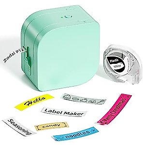 Zodzi Labeler with Color Fonts, P12 Label Maker Machine with Tape Support Inkless Multiple-Colored Fonts Icons Border, Portable Bluetooth Mini Thermal Label Printer for School Item, Kids Teenagers