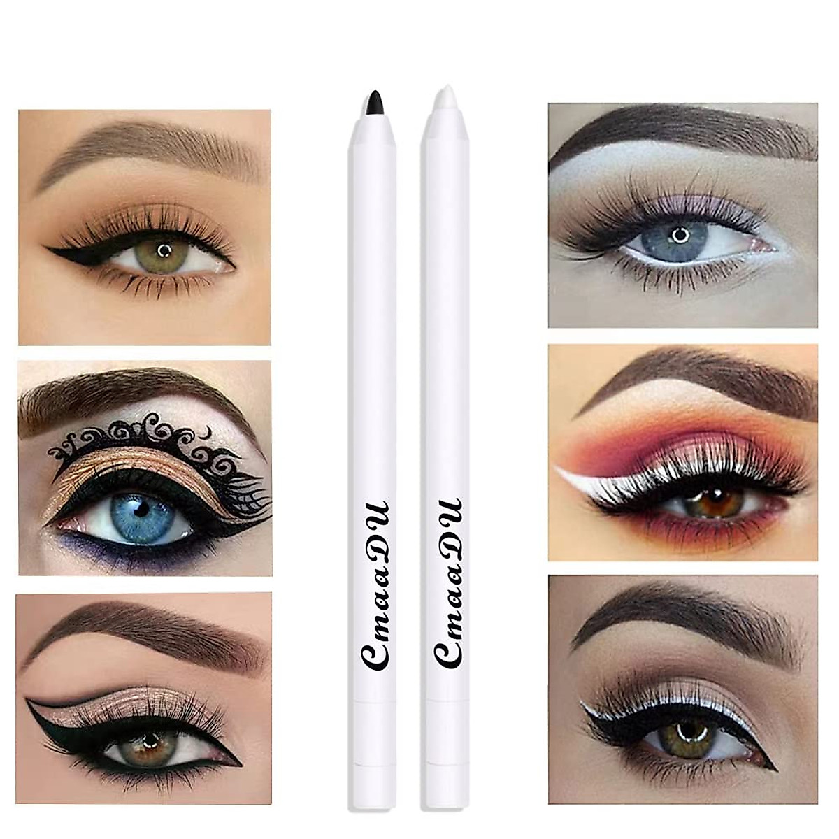 Yeweian Black White Eyeliner Pencil Set, Matte Smooth White Eye Brightener Stick, Quick Drying Waterproof High Pigmented Highlighter Eye Liner Eyeshadow Makeup, with Built-in Sharpener