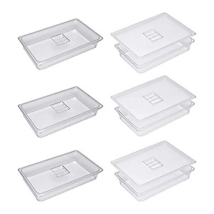 6 Pcs Food Pans with Lid, 4" Deep Commercial Hotel Pans, Clear Polycarbonate Food Storage Containers for Kitchen Restaurant Fruits Vegetables