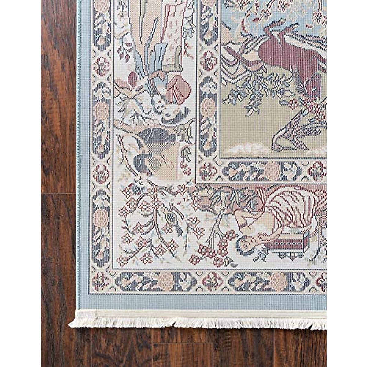 Unique Loom Narenj Collection Classic Traditional Hunting Scene Textured Design Area Rug, Rectangular 5' 0" x 8' 0", Blue/Tan