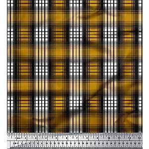 Soimoi Gold Cotton Canvas Fabric Plaid Check Print Fabric by The Yard 56 Inch Wide