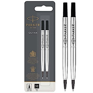 Parker Rollerball Pen Refill Medium Nib Black, Pack of 2