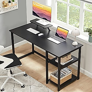 GreenForest Computer Home Office Desk with Monitor Stand and Reversible Storage Shelves,55 inch Modern Simple Writing Study PC Work Table,Black