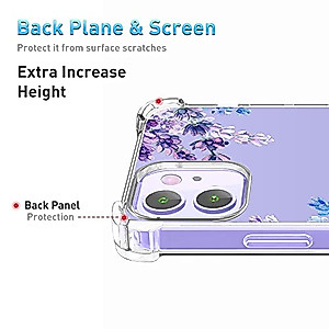 XEEUE Flower Pattern Designed for iPhone 12/12 Pro Case[with Screen Protector], Floral Clear Women Phone Case Shockproof Protective Soft TPU Bumper Cover 6.1 Inch 2020 (Lavender/Purple)