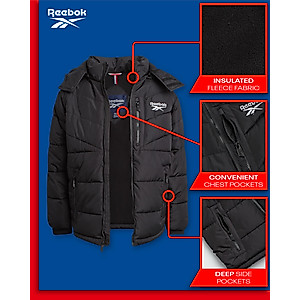 Reebok Boys' Winter Jacket - Heavyweight Quilted Puffer Parka Coat - Insulated Ski Jacket for Boys (8-20), Size 10/12, Black