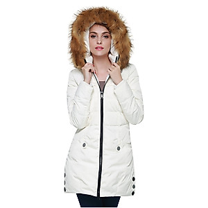 Orolay Women's Down Jacket with Faux Fur Trim Hood Beige L