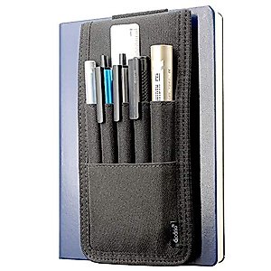 Pen Holder, Pencil Holder, Pen Sleeve Case for Hard Cover Journals, Notebooks, Books, Binders, Hold Multi Pens Pencils Rulers Durable Fabrics, Detachable, Elastic Band. Black.