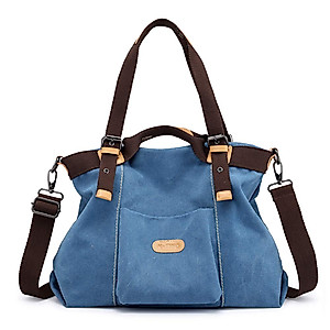 Chikencall® Women Hobo Handbags Canvas Casual Vintage Shoulder bags Daily Purse Ladies Top Handle Bag Tote Crossbody Shopping Bags for Women -Blue