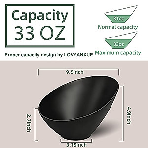 LOVYANXUE Bamboo Fiber Salad Bowls, 4 Packs Serving Bowls, Compostable 33 Ounce Pasta Bowls, Elegant Black Angled Bowls for Salad, Pasta, Soup, Prep, Ideal for Home and Restaurant (Black, 9.5Inch)