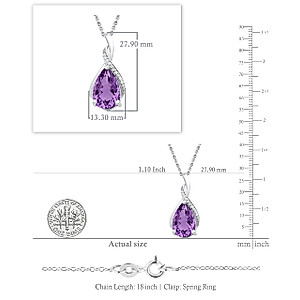 Dazzlingrock Collection 15X10 MM Pear Amethyst & Round Diamond Women Teardrop Pendant with 18 inch Silver Chain in Sterling Silver