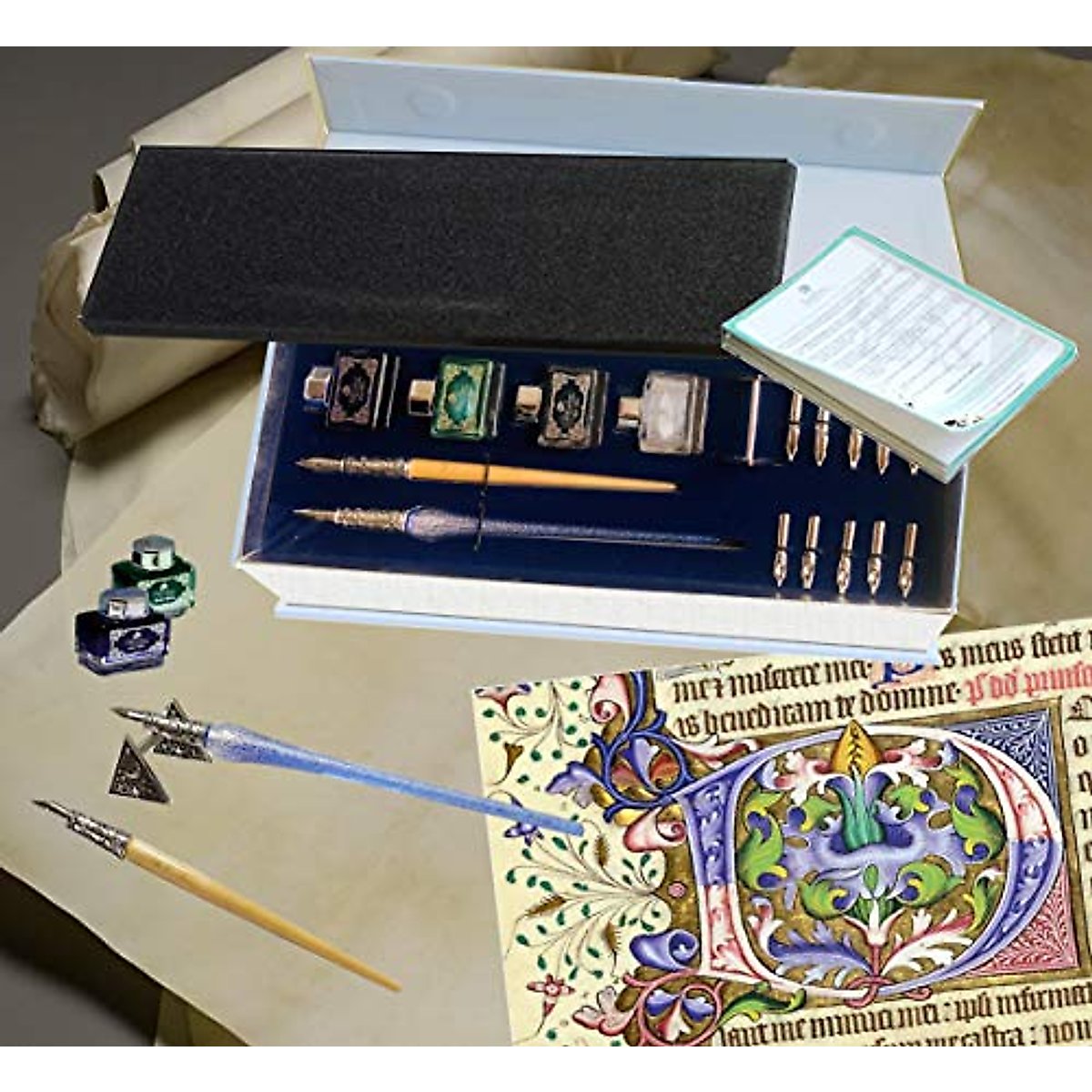 DAVELIOU 19-Piece Wizard Calligraphy Set for Beginners and Professionals, Creates Clean and Smooth Lines, Calligraphy Kit Includes Pens, Inks, Nibs, and Case (Blue & Silver)