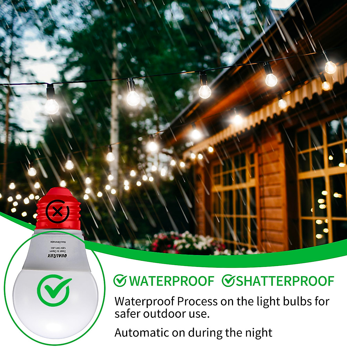 Qualilux A15 Small Dusk to Dawn Light Bulbs Outdoor 450LM, Warm White, 5W=40W, Auto On/Off Non-Dimmable Replacement LED Bulb for String Lights, Porch, Patio, Garden, E26 Base, 4-Pack, HQ-H032