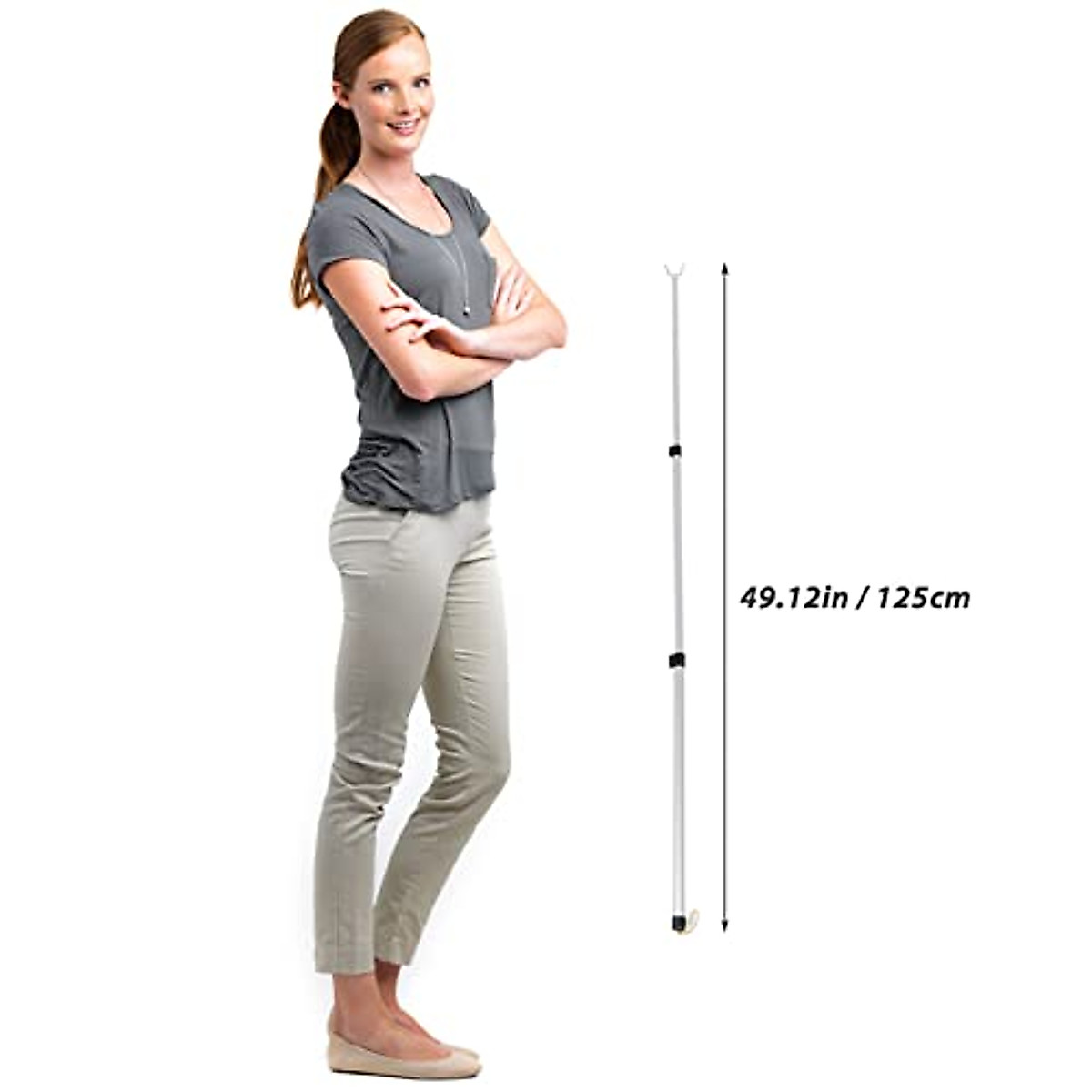 Clothes Line Retractable Pole with Hook and Handle Reach Stick Closet Pole Telescoping Pole for Clothes Shutter Closet Curtain Shelf Ceiling Retractable Clothesline Indoor