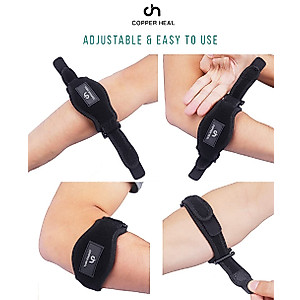 COPPER HEAL Elbow Brace (PAIR) - ADJUSTABLE Support & Medical Recovery from Tennis Elbow or Lateral Epicondylitis arm sleeves men nerve rennis workout pads softball