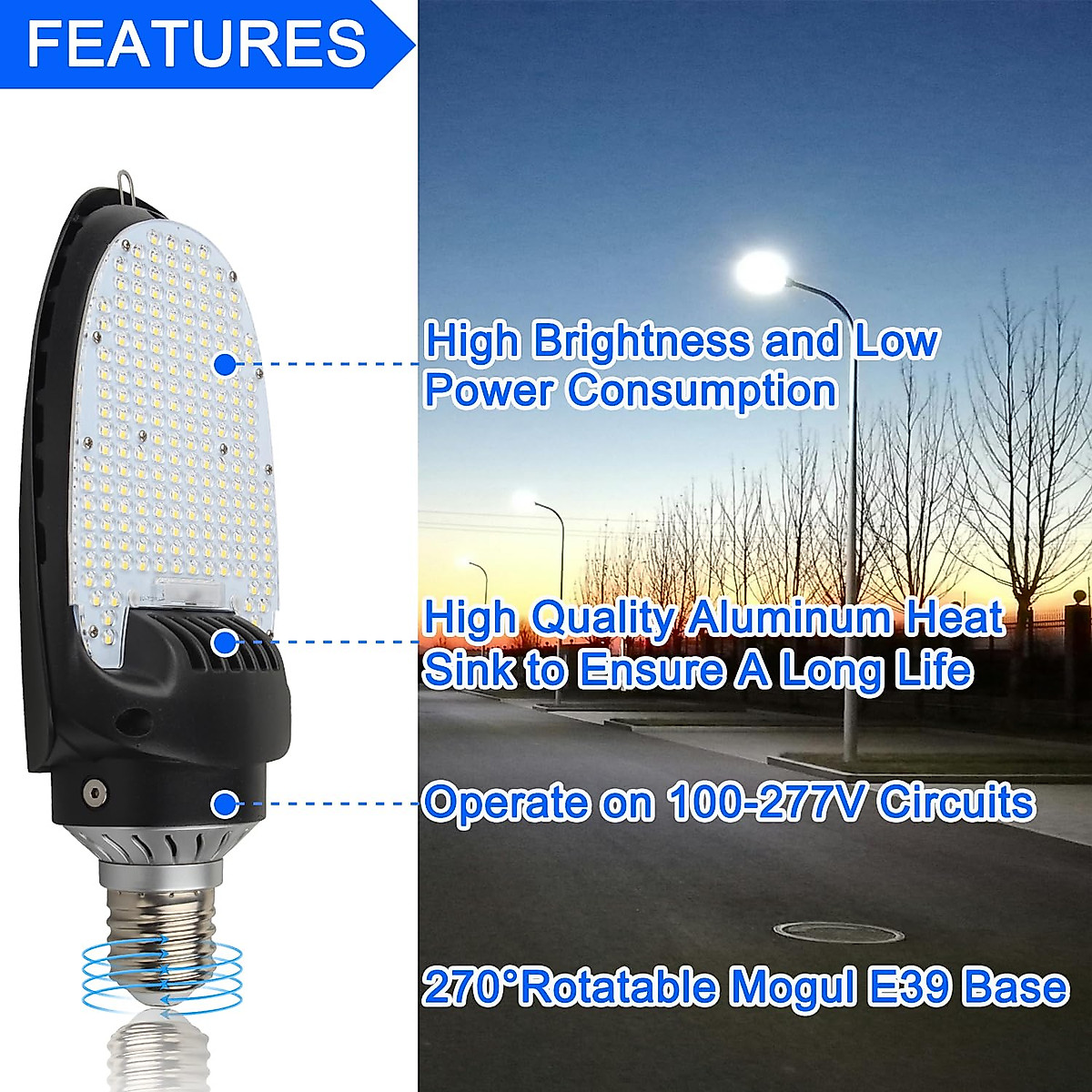 115W LED Shoebox Corn Retrofit Lamp, 16100LM 5000K LED Retrofit Corn Light Bulb Rotatable E39 Mogul Base, 180° LED Paddle Bulb (500W MH Equiv.) for Parking Lot Wall Pack Flood Lighting Fixture (4)