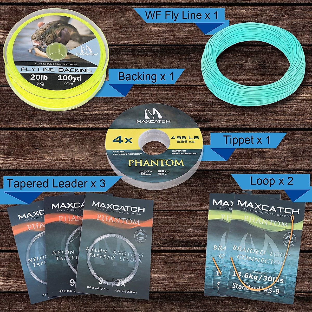 Maxcatch Fly Fishing Line (Weight Forward, Floating) and Fly Line Combo with Backing Leader and Tippet (1F/2F/3F/4F/5F/6F/7F/8F/9F/10F) (Line Combo Teal Blue, WF3F 100FT)