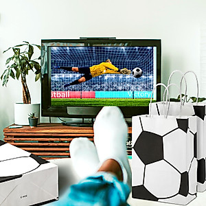 PEUTIER 16pcs Soccer Party Favor Paper Bags, Football Themed Party Gift Bags with Handles Soccer Goodie Bags Treat Candy Bags for Kids Adults Soccer Party Supplies (Style 2)