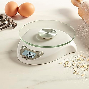 Taylor Digital Kitchen Scale with Glass Platform, Tare Button, and Plastic Body Weighs up to 11 Pounds Capacity, White