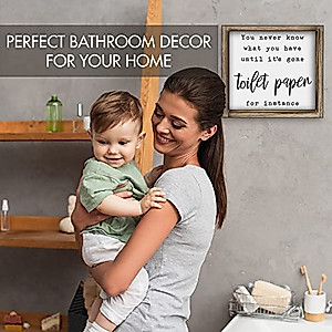 COM-PAD Funny Farmhouse Bathroom Decor Signs - 6 Interchangeable Wall Decorations w/ Hilarious Sayings and Rustic Frame - Instantly Create a Fun Filled Bathroom In Your Home