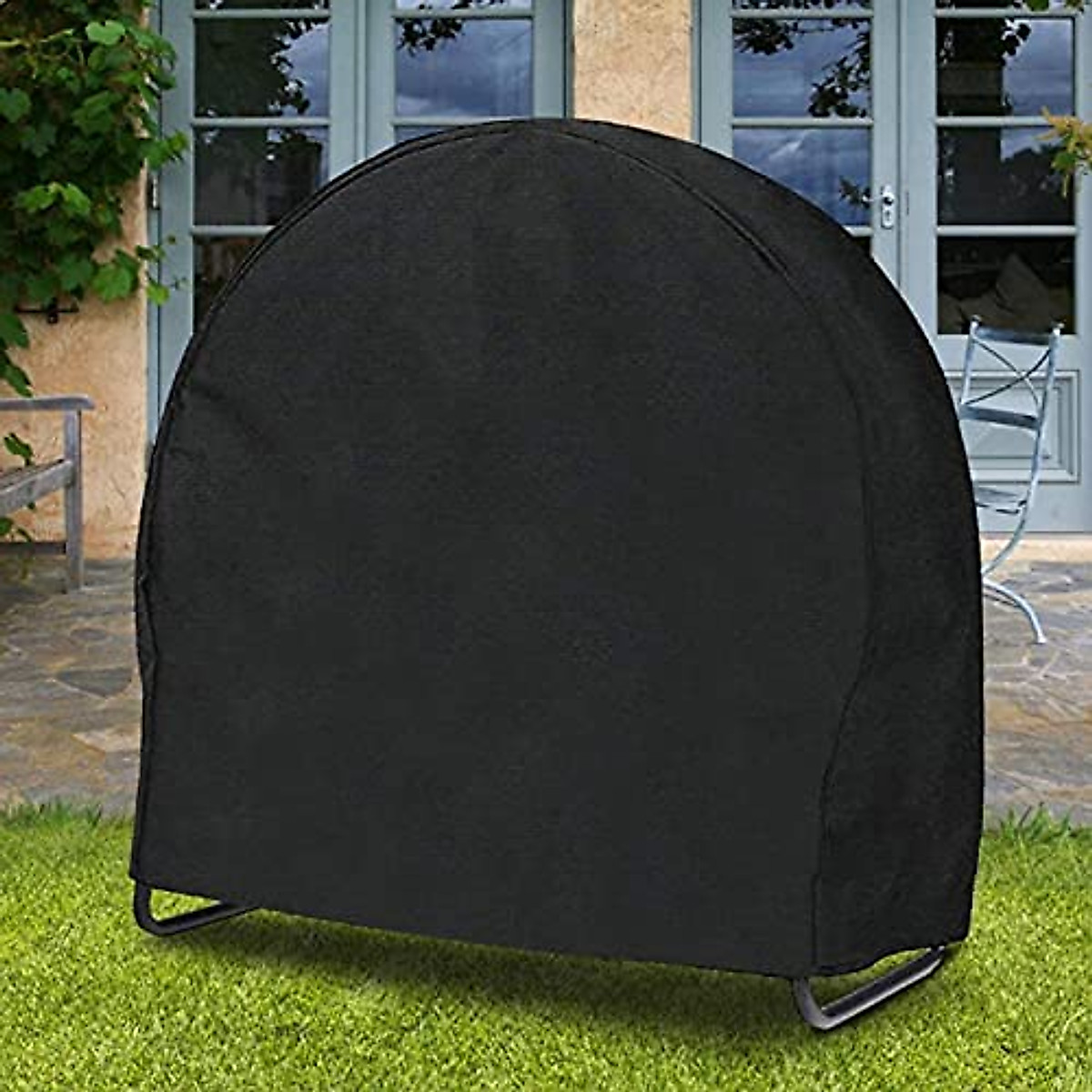 COOSOO Log Rack Hoop Cover Round Outdoor Heavy Duty Waterproof Log Hoop Cover Fire Wood Dry Stand Protection All Weather With Windproof Elastic Band for Garden Lawn Black