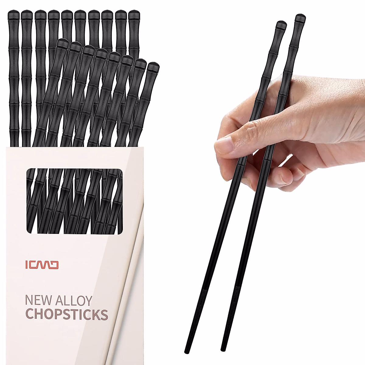10 Pairs Fiberglass Chopsticks, Slivek Reusable Premium Japanese Chinese Korean Chopsticks Dishwasher Safe, Non-slip, Lightweight, 9.5 inches - Black