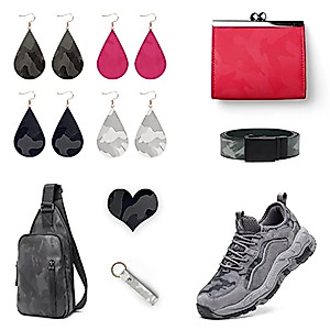 HYANG Camouflage Grey PU Faux Leather Sheets 1 Roll 12"X53"(30cmX135cm), Faux Leather Very Suitable for Crafts Making Leather Earrings, Bows, Handbag ，Sewing