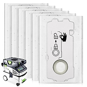 6 Pack 204308 CT Mini/Midi -2/5 Filter Bags Compatible with Festool CT MINI, CT MINI I, CT MIDI and CT MIDI I from 2019 Onwards, CTC MINI/MIDI and CT 15
