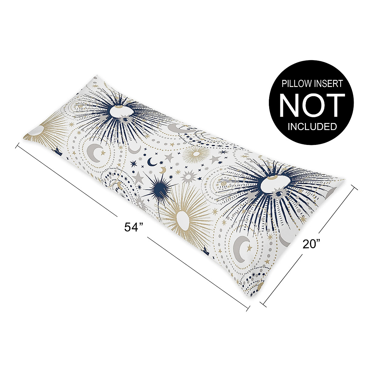 Sweet Jojo Designs Star and Moon Body Pillow Case Cover (Pillow Not Included) - Navy Blue, Gold, and Grey Celestial Sky Stars Gender Neutral Unisex