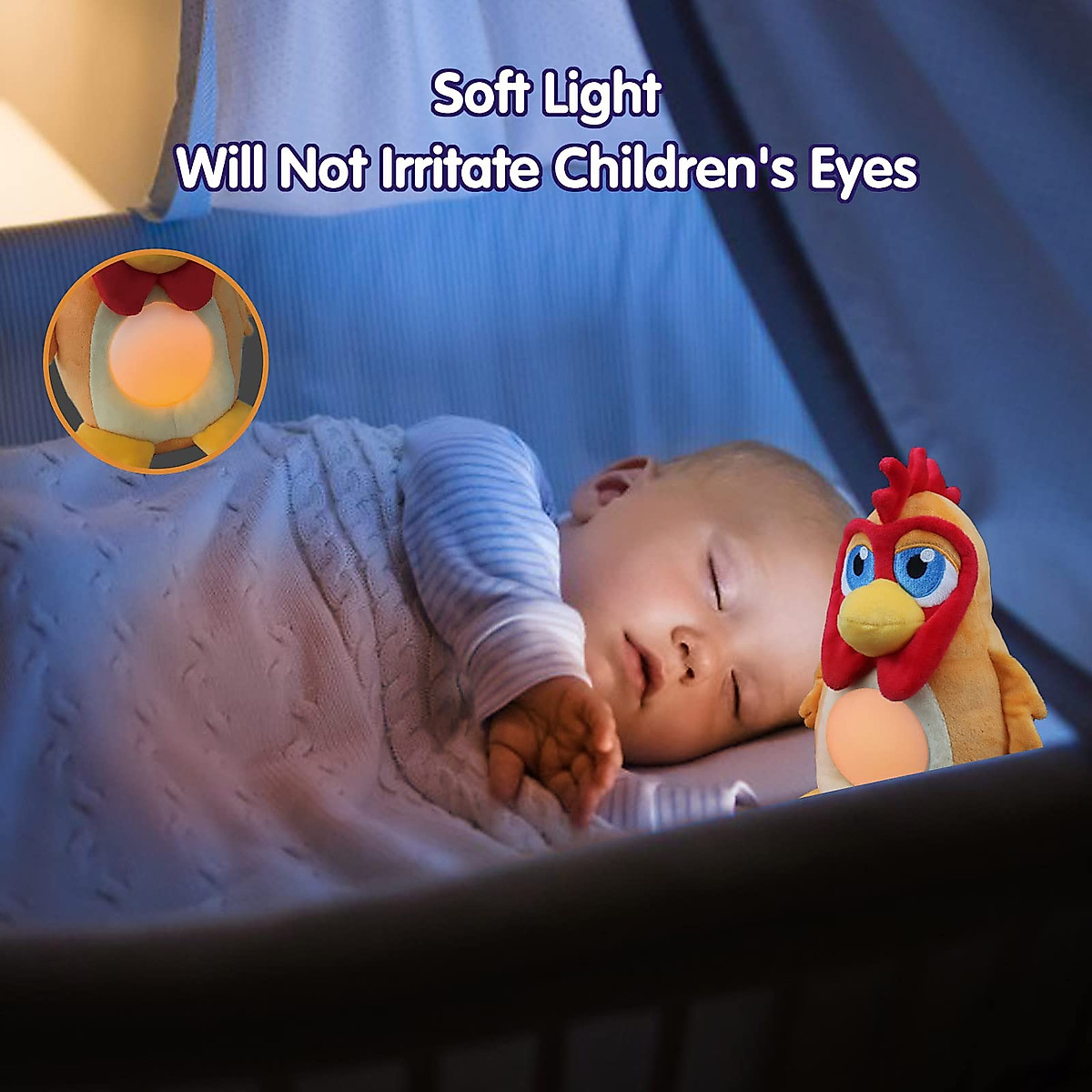 TOYMAKER La Granja de Zenon Bartolito Light Up Stuffed Animal Plush Baby Soother Chicken Spanish Toys 6 to 12 Months Crib Soother with Music and Lights for Birthday
