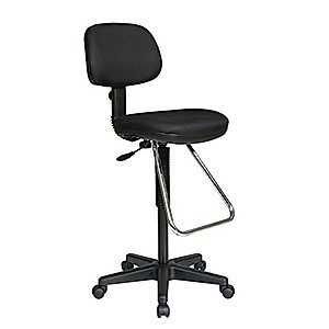 Office Star DC Series Pneumatic Adjustable Drafting Chair with Chrome Teardrop Footrest, Icon Black Fabric
