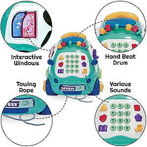 Musical Baby Bus Toys with Sound Effects, and Early Learning Activities for Toddlers 1-3, Fun and Interactive Play with Music, Sounds, Telephone, Drum, Shapes and Colors, Pink