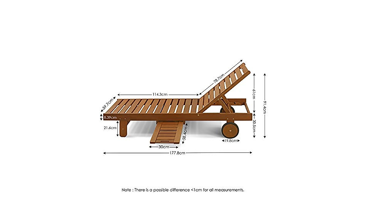 Furinno Tioman Outdoor Sun Lounger - Durable Teak Oil Finish
