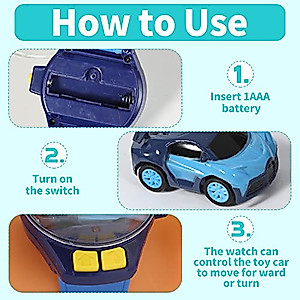 30M Remote Control Distance LED Mini Remote Control Car Watch Toys, Tiktok Watch Car Toys, 2.4 GHz Racing USB Charging RC Small Car, Toys Gifts for 3-8 Year Old Boys Girls Kids (Blue Sports car)
